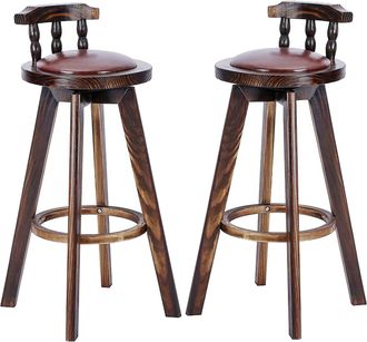 Generic Vintage-Barhocker, gepolsterte Sitzfl&auml;che mit R&uuml;ckenlehne aus PU-Leder, hohe St&uuml;hle f&uuml;r K&uuml;cheninsel, Kneipe, Bistro und Restaurant, Beine aus Massivho