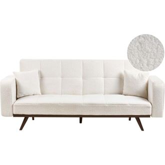 Beliani Schlafsofa 3-Sitzer HJULBY Boucl&eacute; Cremewei&szlig;