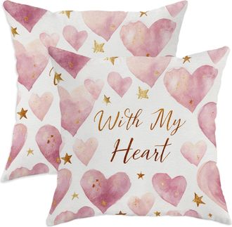 Generic Herzen, Romantische, Fantasievolle Sterne, Aquarell Kissenbezug Luxuri&ouml;se Kissenh&uuml;lle Modern Sofakissen F&uuml;r Bett Sofa Balkon 45X45Cm 2Er Set