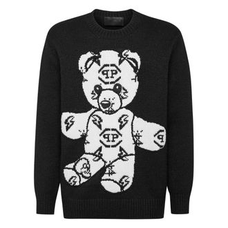 Philipp Plein Homme, Pulls, Noir, Taille: 2XL Pullover Col Rond Teddy