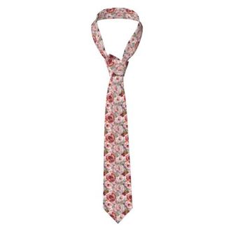 Generic Cravate Homme Roses Roses, Feuilles Vertes, Rouge Fine Tie Tendance Cravates Homme Pour Remise De Dipl&ocirc;me Accessoires &Eacute;v&eacute;nements