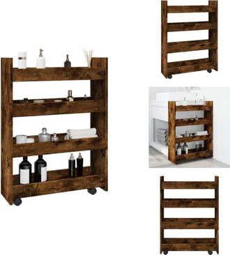 vidaXL Aufbewahrungswagen Schmal 4 Etagen R&auml;uchereiche Holzwerkstoff - Aufbewahrungswagen - Rollwagen - K&uuml;chenwagen - Beistellwagen