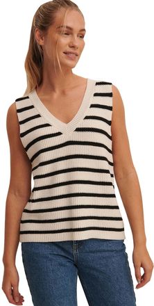 NA-KD Damen Strickweste mit V-Ausschnitt Pullunder, wei&szlig;/schwarz, M