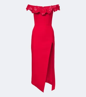DAVID KOMA Robe en laine &agrave; appliqu&eacute;s floraux