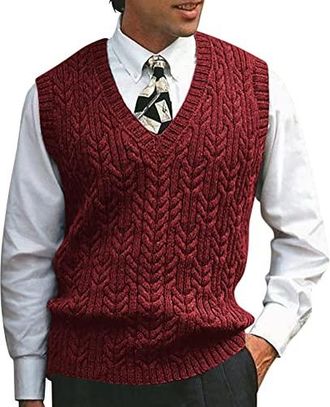 ORANDESIGNE Pull Homme sans Manches Col en V Tricot Sweat Tricoté Chaud Gilet Hiver Pullover Classique Décontracté Knit Sweater Jumper Débardeur Vest Chandail Bor