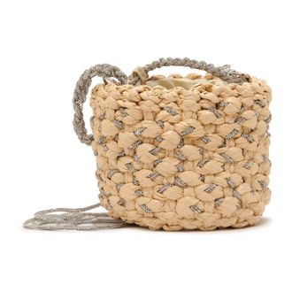 PHO Firenze Femme, Sacs, Beige, Taille: ONE Size Mini Sac Rafia/Strass