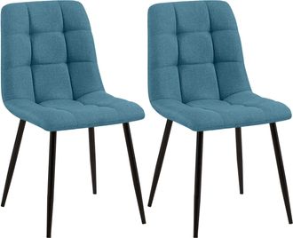 Clp 2er Set Esszimmerstuhl Tilde, K&uuml;chenst&uuml;hle gepolstert mit gestepptem Bezug, Polsterst&uuml;hle mit Metallgestell, bis 150 kg belastbar, Farbe:blau, Materia