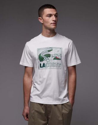 Lacoste T-Shirt in Wei&szlig; mit Krokodil-Grafik auf der Brust