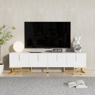 Generic TV-Schrank mit Strukturierter T&uuml;r goldenen Griffen F&uuml;&szlig;en Lowboard f&uuml;r Wohnzimmer Schlafzimmer TV-St&auml;nder mit Stauraum Unterschrank Fernsehschrank M&ouml;be