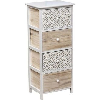 Tendance Meuble mdf/paulownia 4 tiroirs avec poignees bois - blanc/naturel grave blanc - Tendance