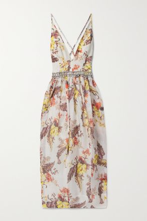 Zimmermann Robe Midi En Lin Et Soie M&eacute;lang&eacute;s &Agrave; Imprim&eacute; Fleuri Et &Agrave; Ornements Matchmaker - Ivoire
