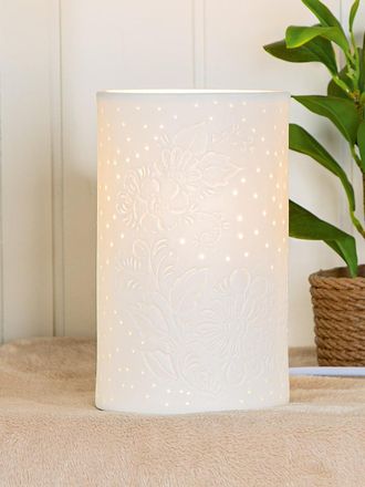 Gilde Tischleuchte Porzellan weiß Höhe 20 cm Ø 12 cm Lampe Beleuchtung Dekoration Wohnaccessoire - Frühlingsdeko