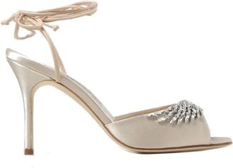 Manolo Blahnik Sandalen - Manolo Blahnik Plumena 090 Satin Sandals - Gr. 37,5 (EU) - in Beige - für Damen
