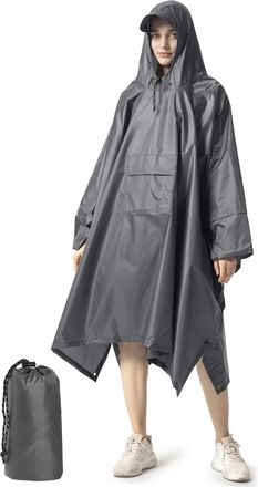 Nuur Regenponcho Herren Damen Unisex Regencape Regenmantel Regenjacke Wasserdicht Hiking Cycling Outdoor 3in1 Mehrzweck Wiederverwendbar Rain Poncho mit Ka