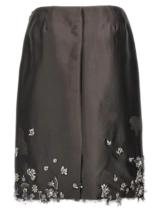 Prada Womens Gray Silk Midi Skirt