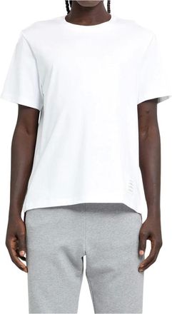 Thom Browne Homme, Tops, Blanc, Taille: 2XL Jersey Relaxed Side Slit Tee