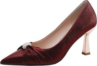 Generic Qynthra Escarpins de Cour Femme Satin D&eacute;tail Noeud Perle Bout Carr&eacute; Talon Fin &agrave; Enfiler Bout Pointu Pumps Large 6CM/8CM Talon Moyen Chaussures de Vill