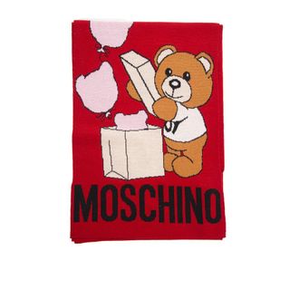 Moschino Femme, Accessoires, Rouge, Taille: ONE Size Écharpe Logo en Laine et Acrylique