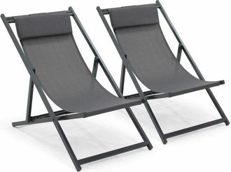 Oviala Oviala - Liegestühle aus Aluminium und Textylen, Santiago (2er-Set) Grau