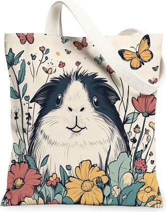 Generic Sac fourre-tout en toile motif cochon dInde pour le shopping, 33 x 38 cm, sac d&eacute;picerie r&eacute;utilisable pour femme, peinture danimaux, d&eacute;coration cadeau