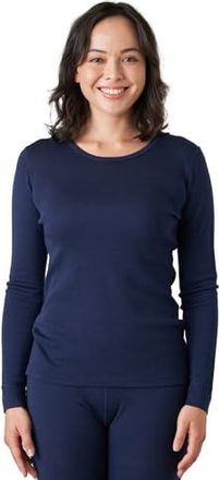 Lapasa Haut Thermique Femme 100% Laine Mérinos Naturelle Maillot de Corps à Manches Longues Chaud Automne/Hiver L48 (1 Haut),XXL,Bleu Marine