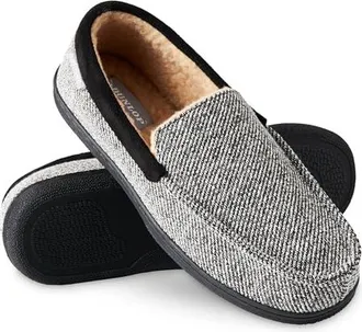 Dunlop Chausson Homme Semelles Antidérapantes Chaussons Charentaises Hommes Mémoire de Forme Intérieur Extérieur Pantoufles Mocassins Loafers Hiver (Beige/No