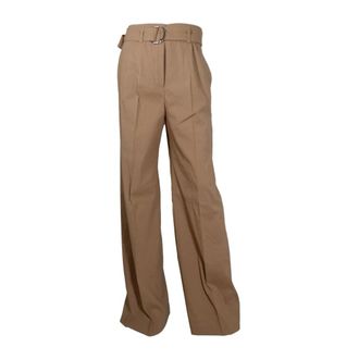 HUGO BOSS Femme, Pantalons, Beige, Taille: 44 FR Pantalon en lin taille haute et coupe décontractée