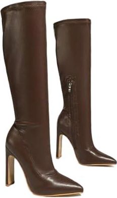 Generic SYJYM Bottes dhiver tendance &agrave; bout pointu pour femme, &eacute;l&eacute;gant, fin, talon haut, d&eacute;contract&eacute;, escarpins, chaussures longues botas mujer, marron, 36.5 