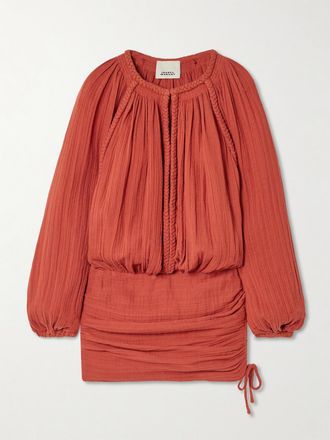 Isabel Marant Jaoni Minikleid Aus Baumwolle Mit Raffungen Und Flechtdetails - Orange
