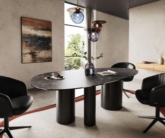 DELIFE Esstisch Edge Oval 220x120 Keramik Laminam Nero Greco Anthrazit Troa Metall Schwarz, Esstische