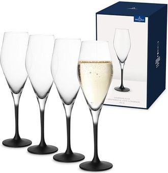 Villeroy & Boch Manufacture Rock, Ensemble De Flûtes À Champagne, 4 Pièces, 260 Ml, Cristallin, Transparent/Noir