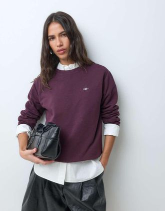 GANT Sweatshirt mit Rundhalsausschnitt und Schild-Logo in Pflaume-ROT