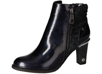 Mustang Jeans Damen Stiefelette floral Blumenmuster Trichterabsatz Holzoptik 1335-507, Gr&ouml;&szlig;e:41 EU, Farbe:Blau