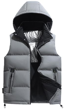 Feoya Herren PU Pufferweste Kapuzenweste Gesteppte Weste Gef&uuml;tterte &auml;rmellose Jacke Outdoor Winddichte Weste Oberbekleidung mit Taschen Stil 2 Grau S