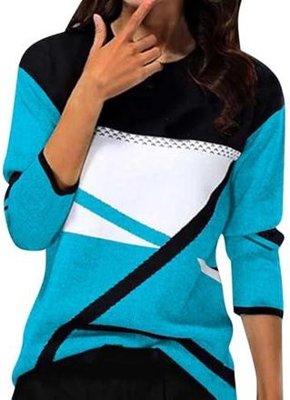 Generic Haut à manches longues pour femme - Pull léger et extensible à col rond pour tous les jours - Pull uni de couleur unie coupe ajustée pour toutes les s