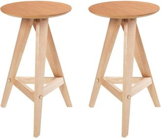 Beliani Barhocker 2er Set Hellbraun Gummibaumholz Ohne R&uuml;ckenlehne Retro Stil Tresenhocker Barst&uuml;hle K&uuml;che Esszimmer
