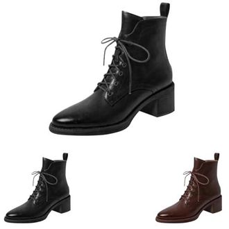 Generic Bottines &agrave; lacets pour femme avec fermeture &eacute;clair lat&eacute;rale, talon bas et &eacute;pais, style britannique, &agrave; bout pointu, imperm&eacute;able, antid&eacute;rapant, l&eacute;ger, c