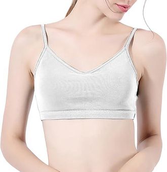 Generic Soutien-gorge de sport sans fil rembourr&eacute; avec col en V et bretelles fines pour femme, blanc, XL