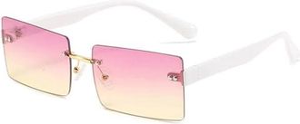 Generic Lunettes de soleil de luxe sans monture pour femmes hommes mode vintage rivets lunettes dextérieur été voyage lunettes Uv400, Blanc, violet, jaune, Ta