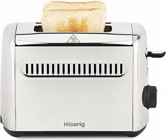 H.Koenig H. Koenig Toaster Toast Toaster 2 Scheiben TOAS9 Breite Schlitze 40mm Edelstahl Vintage, 7 Stufen Bräunung, Auftauen, Schnell gleichmäßig, Extra hoch,