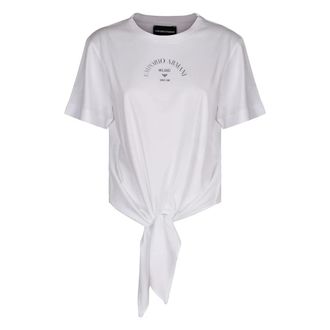 Emporio Armani Baumwoll-Crew-Neck T-Shirt mit Frontknoten-Detail - - Tops - Damen - Wei&szlig; - S