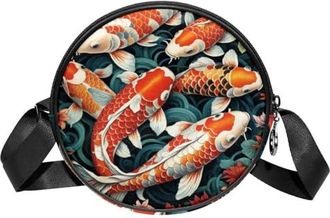 Generic Sac &agrave; bandouli&egrave;re rond pour femme, motif koi, petit sac &agrave; bandouli&egrave;re avec fermeture &eacute;clair, bretelles r&eacute;glables, sac &agrave; main rond d&eacute;contract&eacute; pour fem