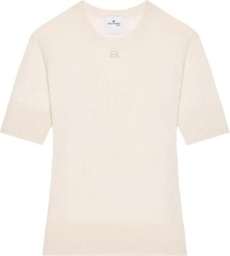 Courr&egrave;ges Femme, Tops, Beige, Taille: 40 FR Wool Top With Logo
