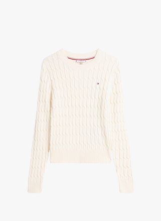Tommy Hilfiger Pull droit &agrave; col rond en maille c&ocirc;tel&eacute;e de coton