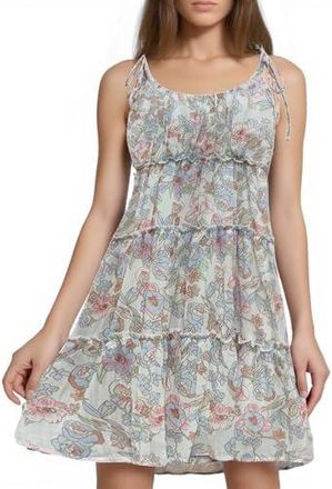 Generic Robes d&eacute;t&eacute; 2026 boh&egrave;me pour femmes, robe d&eacute;t&eacute; florale 2025, fluide, mignonne, bretelles spaghetti, sans manches, &agrave; volants, blanc, XXL