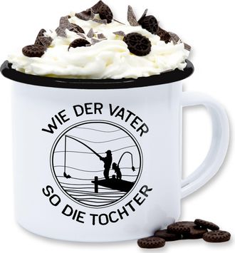 Shirtracer Emaille Tasse Blechtasse - Geschenk zum Vatertag - Wie der Vater so die Tochter angeln - Fishing Angler - 300 ml - Weiß Schwarz - geschenke vatertagsg