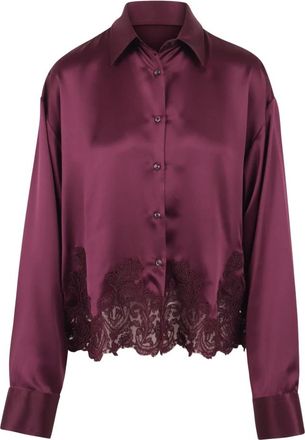 Ermanno Scervino Femme, Blouses et Chemises, Violet, Taille: 36 FR Chemise en soie avec inserts en dentelle &agrave; lourlet