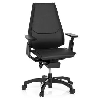 hjh OFFICE 652851 Profi B&uuml;rostuhl GENIDIA Black Leder Schwarz Chefsessel ergonomisch, R&uuml;ckenlehne h&ouml;henverstellbar