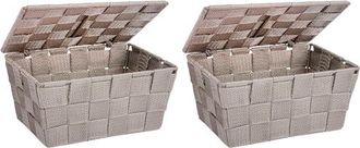 WENKO Aufbewahrungskorb mit Deckel Adria Taupe - Badkorb mit Deckel, Polypropylen, 19 x 10 x 14 cm, Taupe (Packung mit 2)