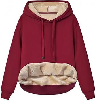 Generic Sweat &agrave; capuche d&eacute;contract&eacute; en polaire chaude doubl&eacute;e Sherpa pour femme, chandail &agrave; capuche &eacute;pais avec poches, bordeaux, 3XL